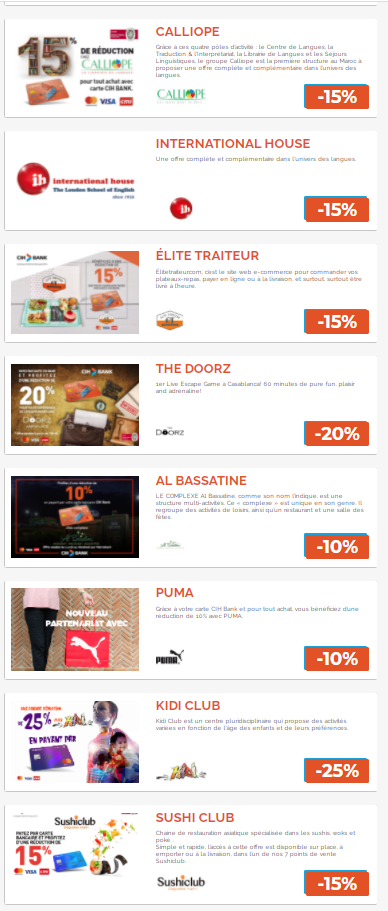 Titulaires de cartes CIH BANK : réduction jusqu'à -25% chez plusieurs ...